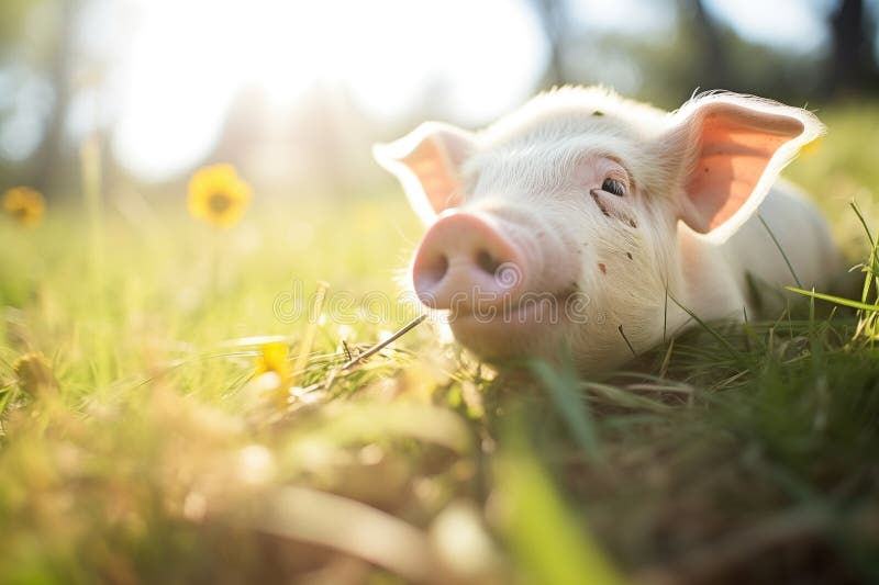 Pig Rooting for Food in Sunny Pasture Stock Photo - Image of swine ...