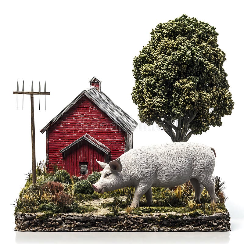 A Pig in a Rustic Farm Setting Idyllic Miniature Farm Scene with a ...