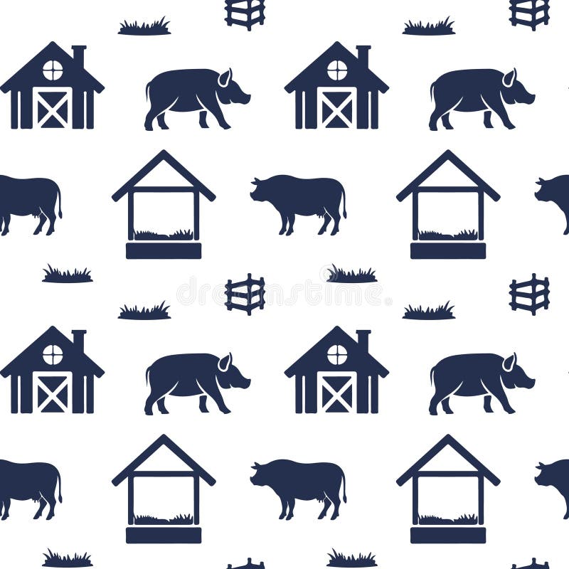 Pig Seamless Pattern, Farm Animals Silhouettes Farm. Farm Animals Icons ...