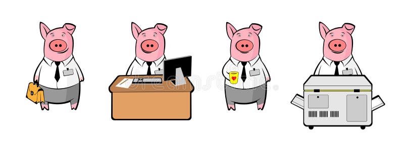 Pigs in office. stock vector. Illustration of keyboard - 246311797
