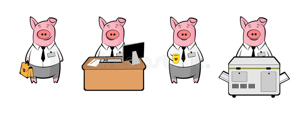 Pigs in office. stock vector. Illustration of keyboard - 246311797
