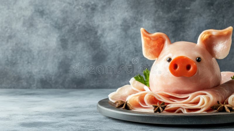 A Pig Shaped Like a Ham on Top of Some Food, AI Stock Image - Image of ...