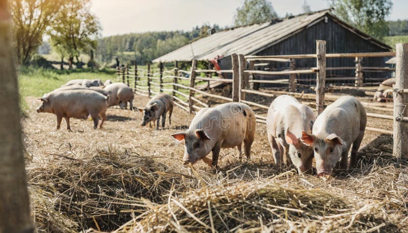 A Pig on a Small Rural Farm. Generated with AI Stock Illustration ...