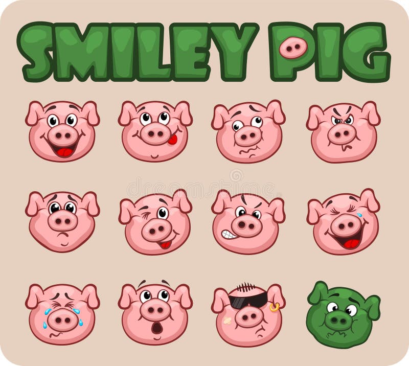 Pig smiley faces set stock vector. Illustration of face - 134112485