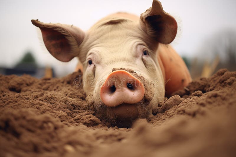 Pig with Snout Buried in Dirt Pile Stock Image - Image of rooting ...