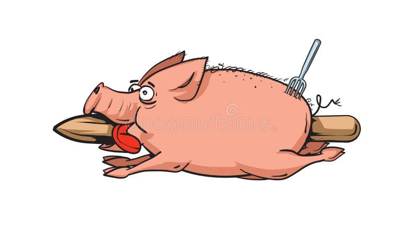 Pig on a spit stock vector. Illustration of roasted, fork - 84248593