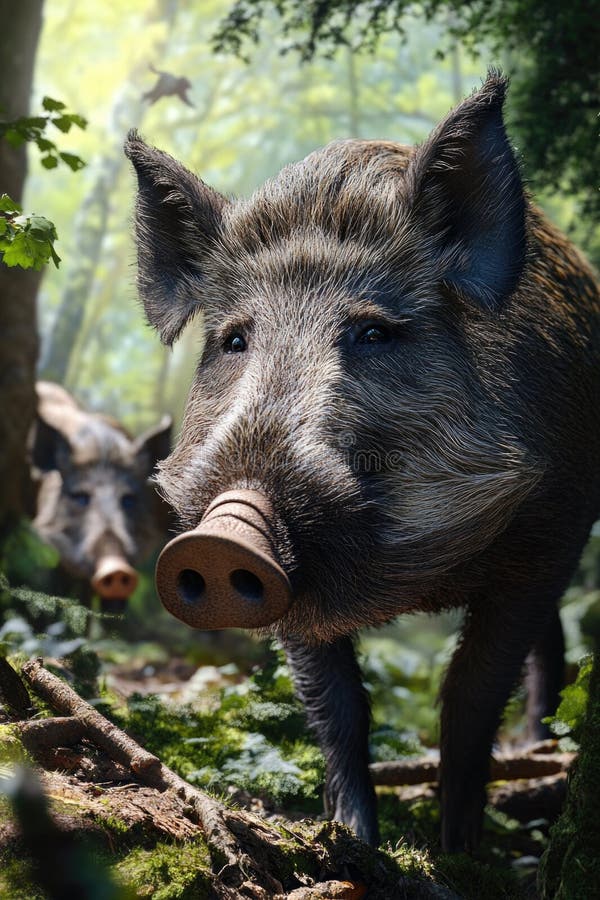 A Pig Standing in a Dense Forest Stock Photo - Image of earthy, nature ...
