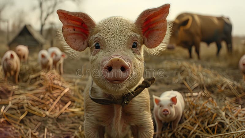 A Pig is Standing in a Field with Other Pigs Stock Image - Image of ...