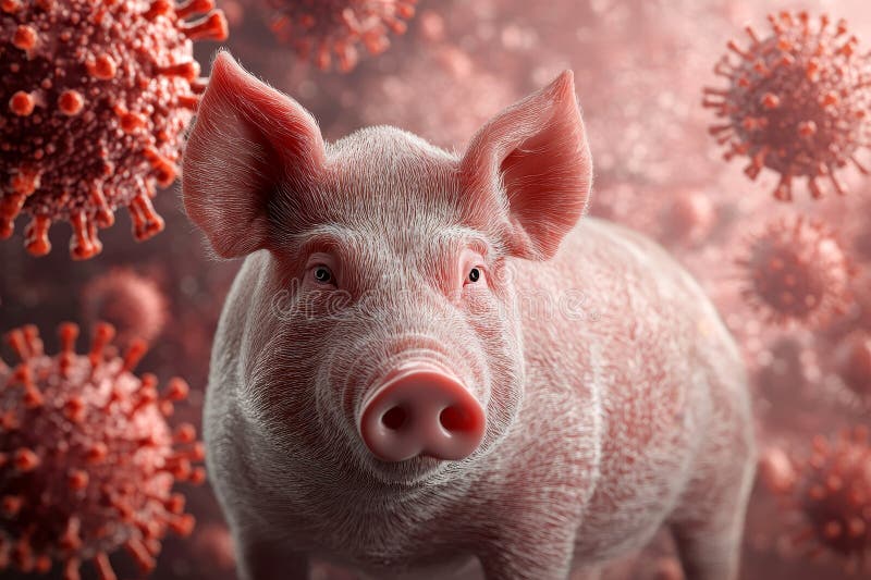 A Pig is Standing in Front of Virus Particles. Stock Photo - Image of ...