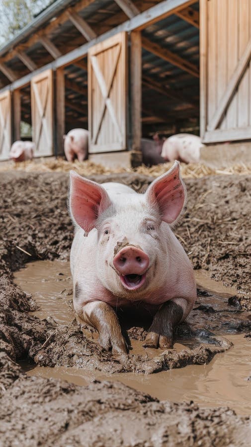 Pig Standing in Mud, Wallowing Outdoors with Curious Expression Stock ...