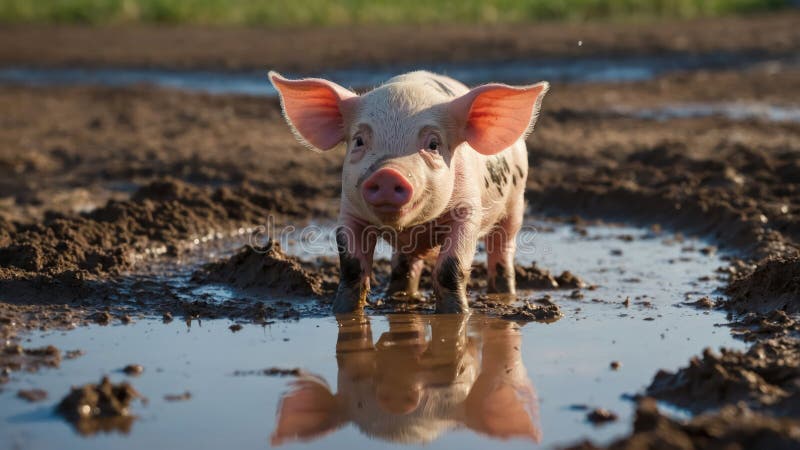 A Pig Standing in a Muddy Puddle, Reflecting Its Image in the Water ...