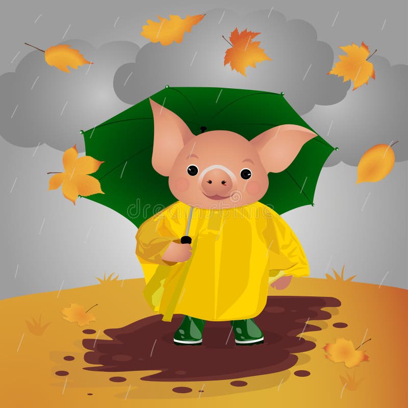 Pig Standing Under the Rain.Vector Illustration Stock Vector ...