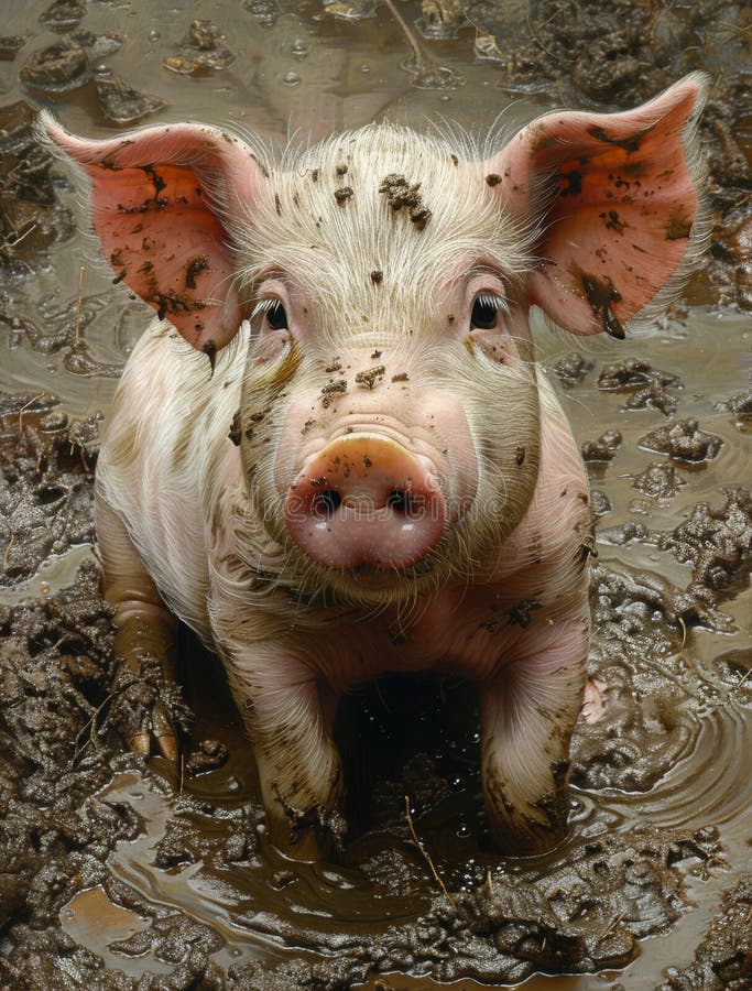 Pig stands in muddy puddle stock photo. Image of snout - 310714216