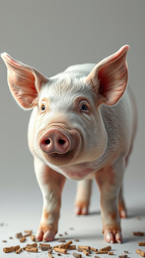 A Pig Stands on a White Surface, Looking at the Camera with a Curious ...