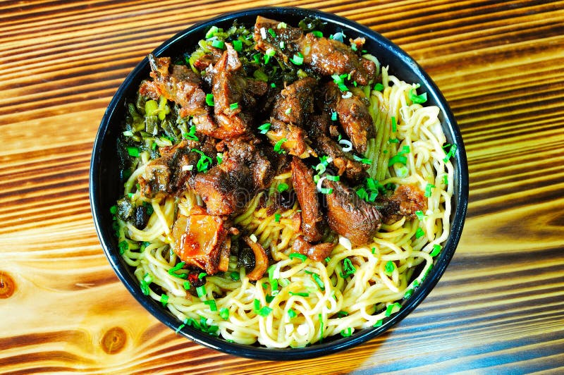 Pig Steak Noodles stock photo. Image of asia, braised - 39662234