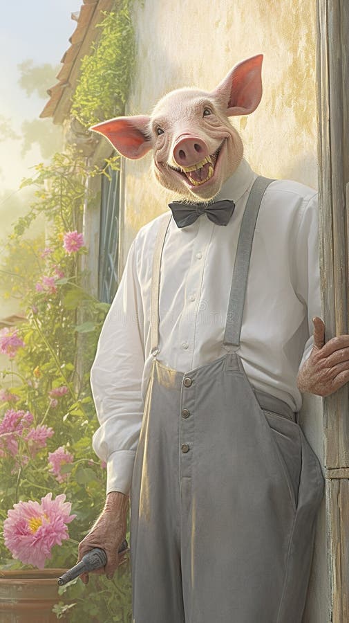 Pig on the Street. Pig Smiling on a Doorstep Stock Illustration ...