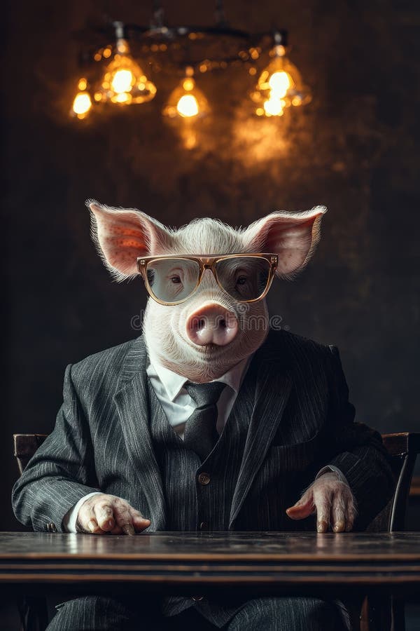 A Pig in a Suit in the Office. Selective Focus Stock Illustration ...