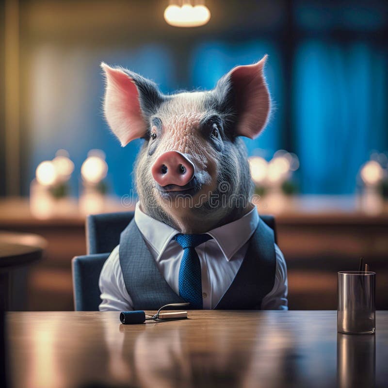 Pig in a Suit and Tie Sits at a Table, Generative AI Stock Image ...