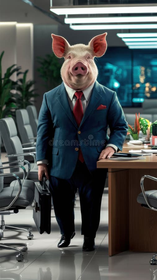 A Pig in a Suit and Tie Standing at an Office Desk, AI Stock ...