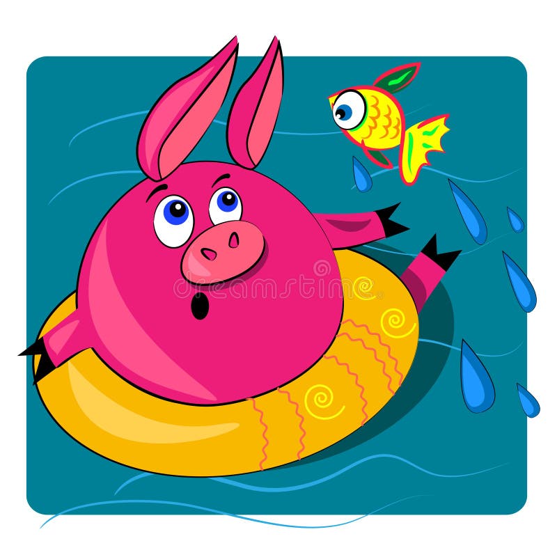 Cartoon Pig on Beach. Farm Animal Stock Vector - Illustration of travel ...