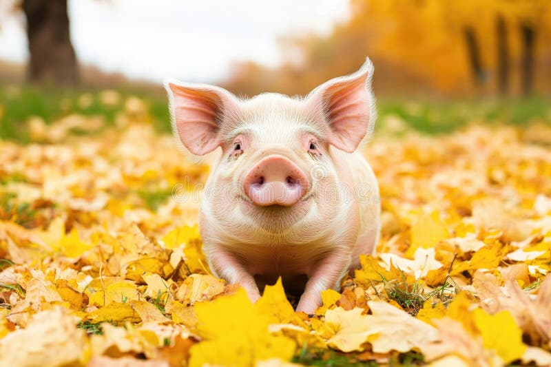 A Pig Taking a Break among Fallen Leaves, Great for Farm or Nature ...