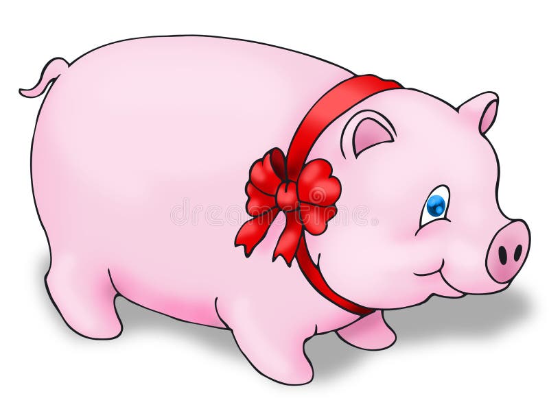 Pig using red ribbon stock illustration. Illustration of cattle - 8952178