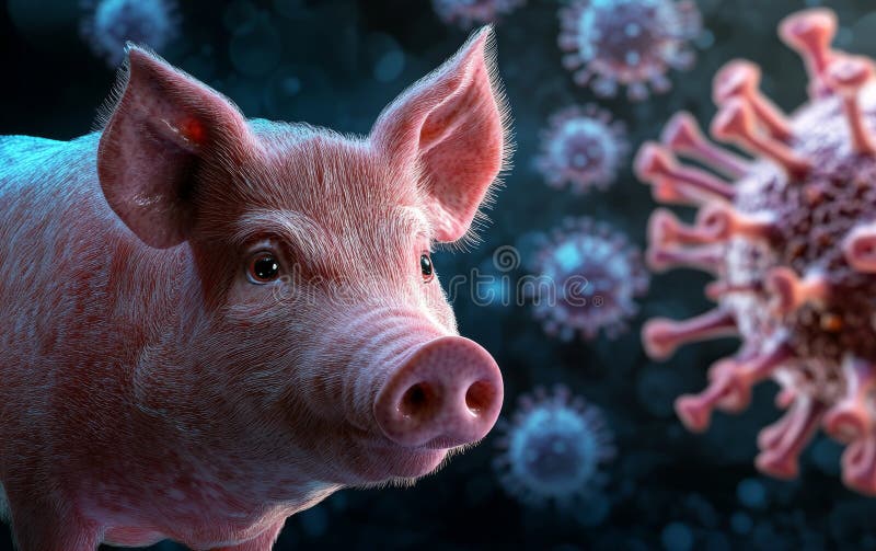 A Pig with the Virus in the Background. Generative AI. Stock ...