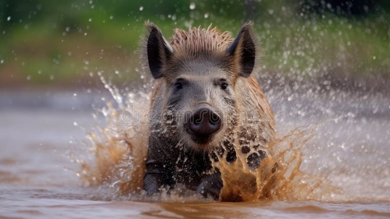 A pig in water splashing stock illustration. Illustration of ...