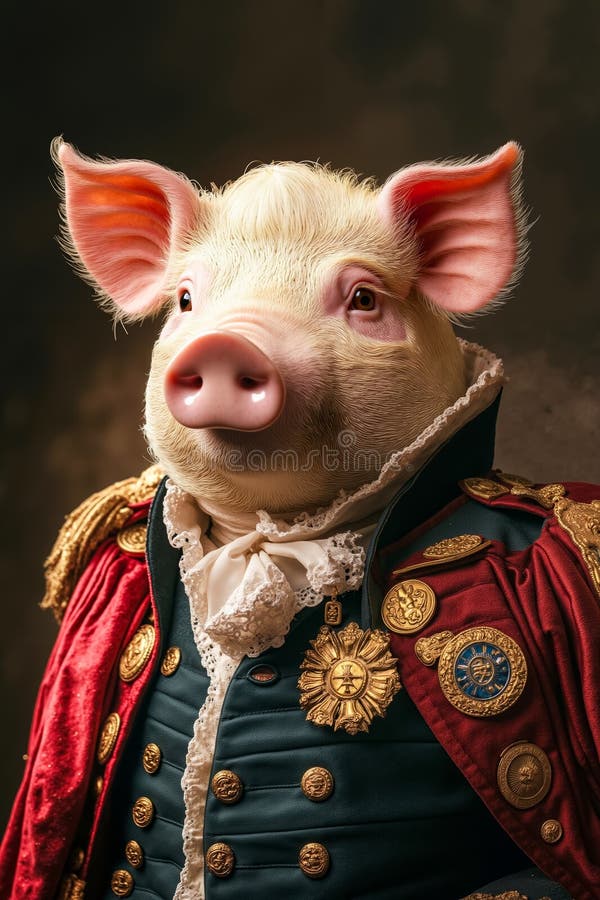 A Pig Dressed in a Military Uniform with a Red Cape Stock Photo - Image ...