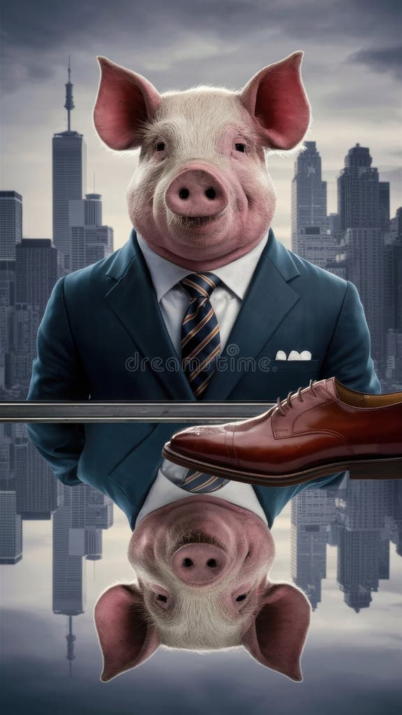A Pig Wearing a Suit and Tie with His Reflection in the Mirror, AI ...