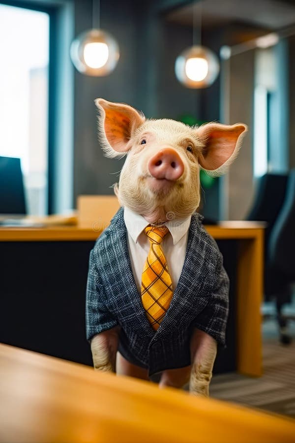 Pig Wearing Suit and Tie Sitting on Desk in Office. Generative AI Stock ...