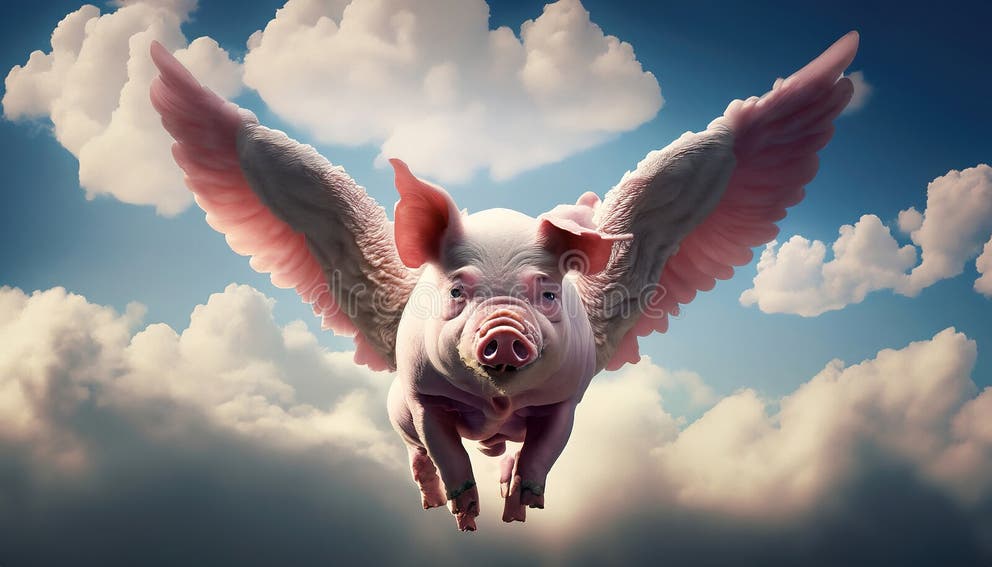 Pig with Wings Flying between Clouds. Winged Pig Stock Illustration ...