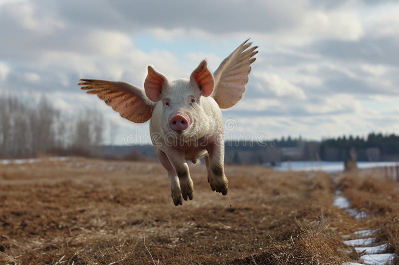A Pig with Wings Flying in the Sky. Generative AI Stock Illustration ...