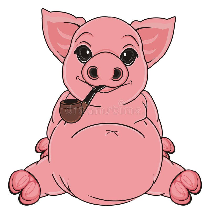 Pig in hat with pipe stock illustration. Illustration of oink - 84829118