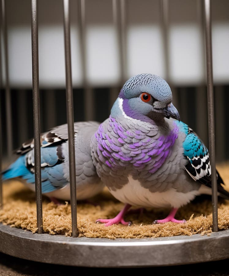 Pigeon Birds. Pigeons in a Cage Stock Illustration - Illustration of ...