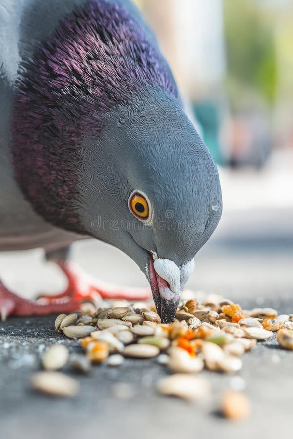 Pigeon eating seeds stock photo. Image of nature, city - 380134664