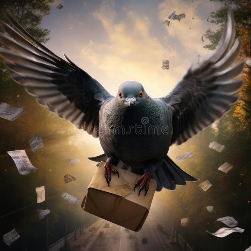 A Pigeon Flies with a Parcel Stock Photo - Image of envelope, birding ...