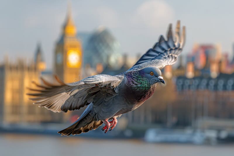 Close Up Pigeon in Flight Over London Stock Illustration - Illustration ...