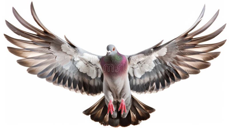 Pigeon in Flight with Wings Spread, Studio Shot. Wildlife and Nature ...