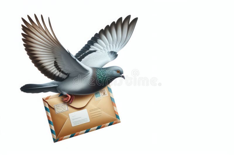 A Pigeon Flying with a Postal Envelope. Space for Text. Stock ...