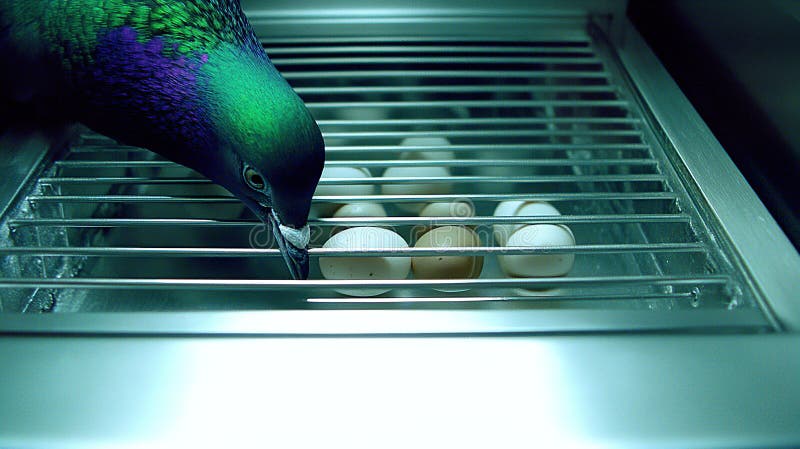 Pigeon Inspecting Eggs in Incubator, Dark Lab Stock Photo - Image of ...