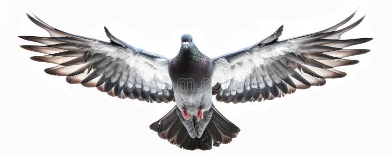 Pigeon in Mid-flight with Wings Spread Wide, Front View. Wildlife and ...