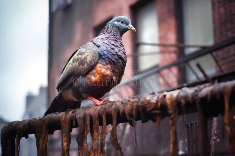 Pigeon Perched on a Rusty Fire Escape Stock Photo - Image of metal ...