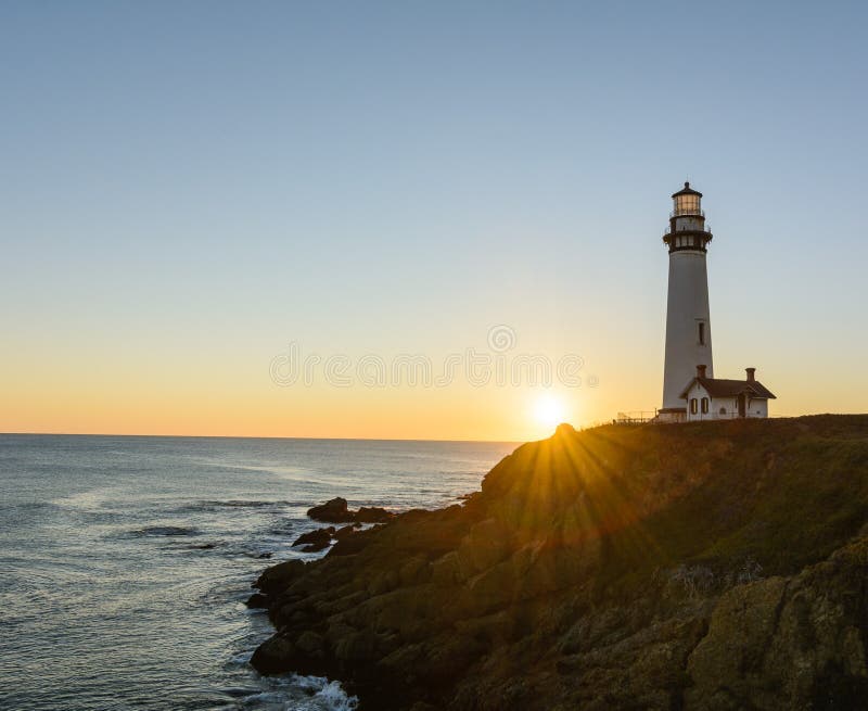 Pigeon Point Lighthouse at Sunset Stock Photo - Image of tower, shore ...