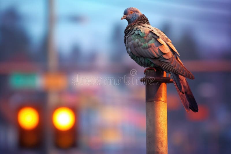 Pigeon Resting on a Traffic Light Pole Stock Image - Image of animal ...