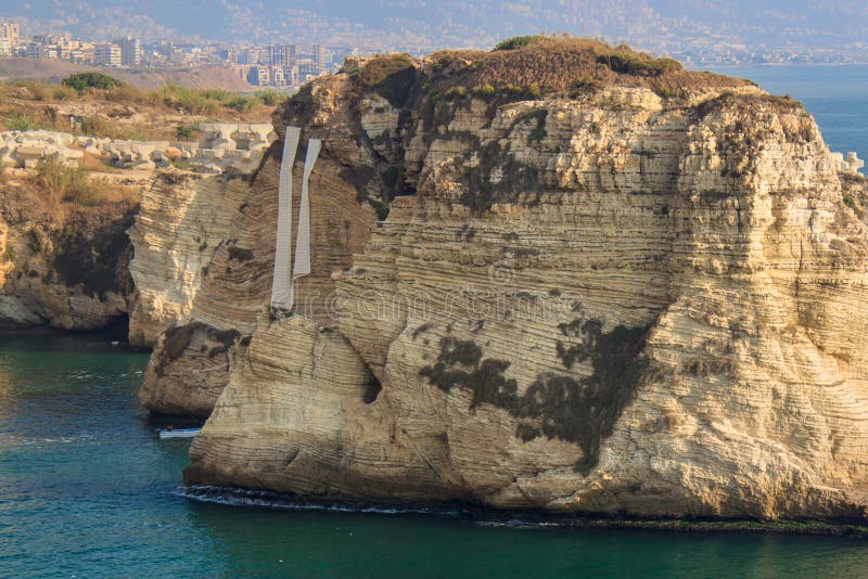 Pigeon Rocks in Raouche District, Beirut Stock Photo - Image of cliff ...