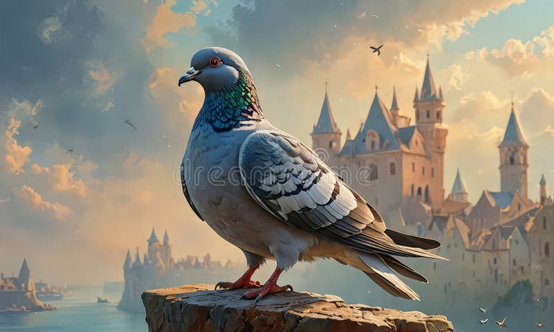 Pigeon Sitting on Rock in Front Castle Stock Illustration ...