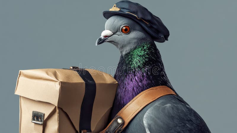 Pigeon in Uniform with Mail Package Stock Illustration - Illustration ...
