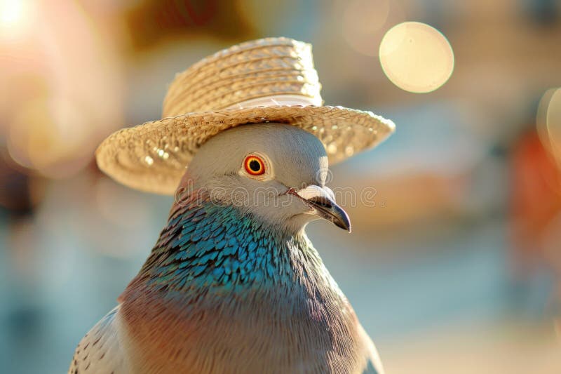 A Pigeon Wearing a Colorful Hat in Front of Boats Stock Photo - Image ...