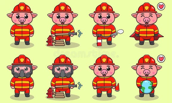 Vector Illustration of Pig Firefighters Stock Vector - Illustration of ...